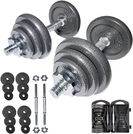SPORTINATOR® "Machine" halterset met koffer, korte halter of 2-in-1 ...