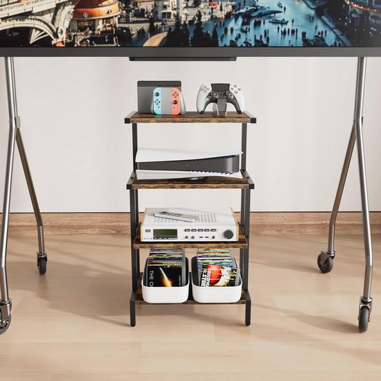 Hifi-rek met 4 niveaus van hout en staal – Multifunctioneel meubel voor ...