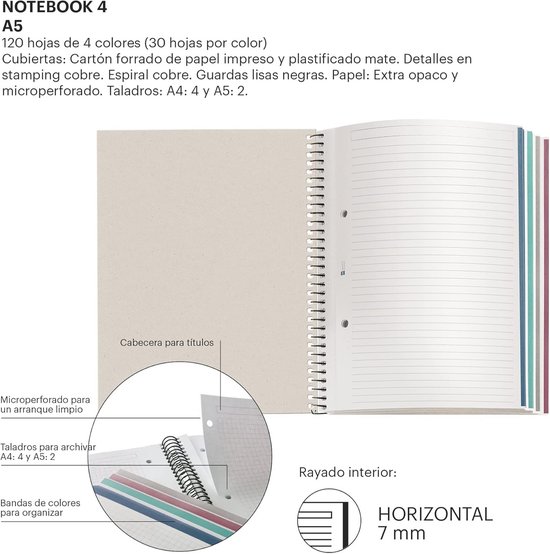 Notitieboek A5 Hardcover met Gekleurde Strepen - 120 Geruite Vellen ...