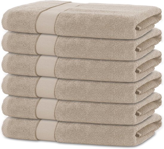 Set van 6 taupe handdoeken 50 x 100 cm - 100% katoen, gastendoekjes en ...