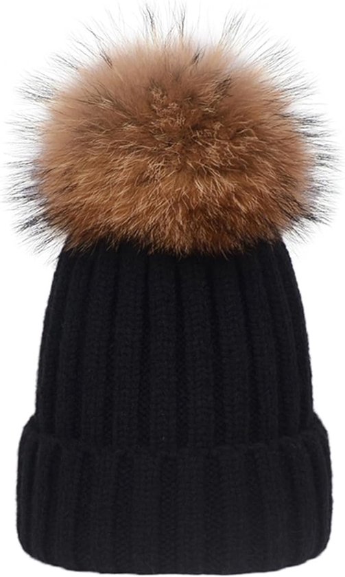 Bonnet chaud, véritable bonnet en fourrure avec pompon, bonnet d'hiver ...