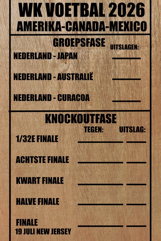 Houten WK 2026 voetbal Kalender België – Route t/m Finale – 20×30 cm ...