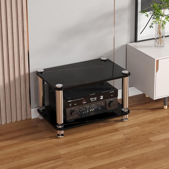 Stereo Audio Meubel met Glas & Hout - AV Rack voor Vinylspeler ...