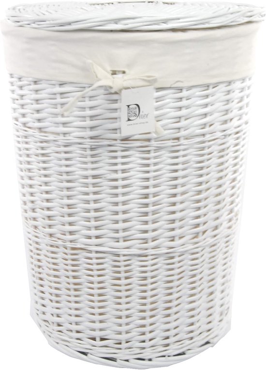 Ronde wasmand met deksel van wilgentenen - 46 cm breed, 62 cm hoog | bol