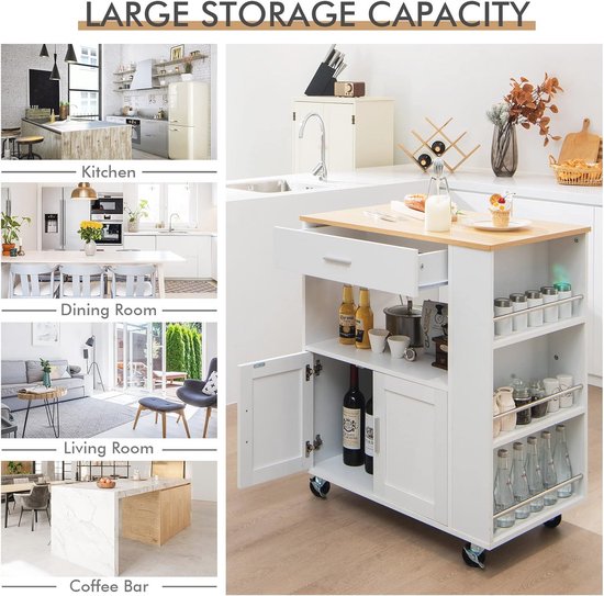 Keuken Trolley met Lade, Kast en Specerijenrek - Waterdichte Roller Kar ...