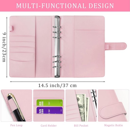 Navulbare A5-ringmap van PU-leer met magnetische sluiting - Roze | bol