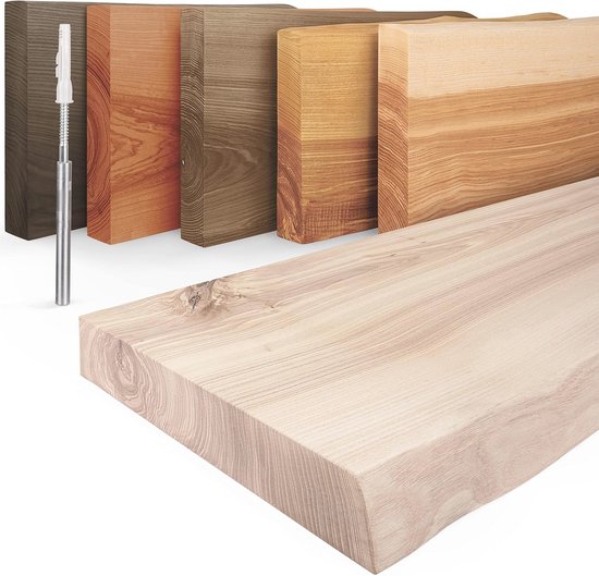 Houten Plank met Natuurlijke Rand - Zwevende Wandplank 80cm - Ruw ...