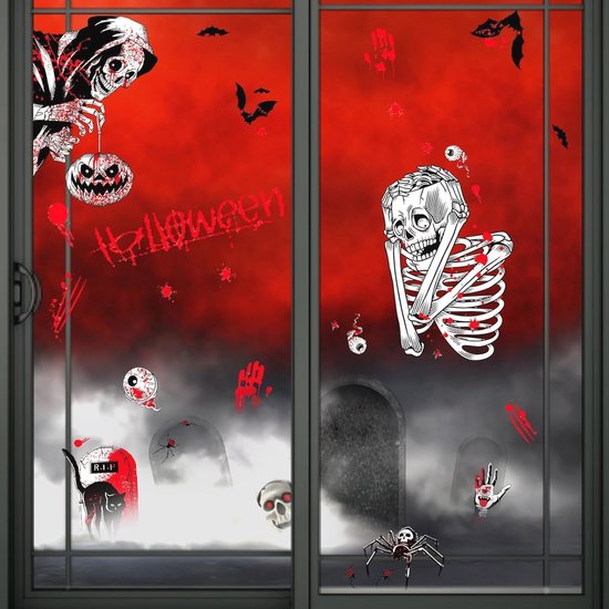 Halloween Raamstickers - Herbruikbare Schedel en Skelet Decoraties voor ...