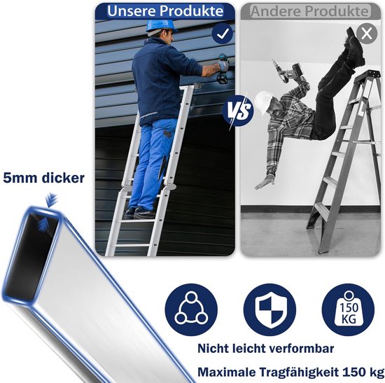 6-in-1 Aluminium Vouwladder met Platform en Wielen | bol