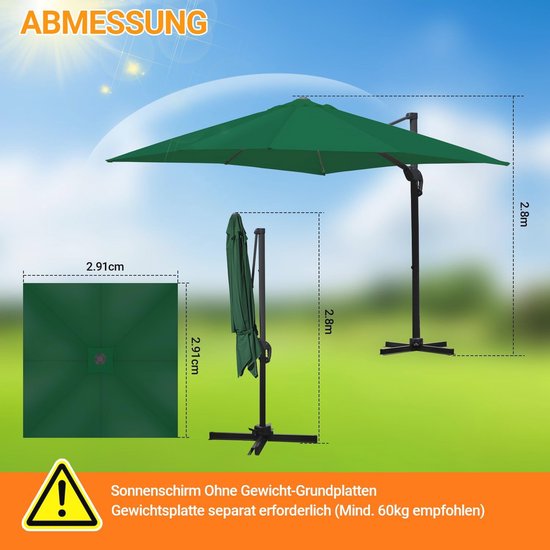 Draaibare zweefparasol 300 cm en 350 cm - Terrasparasol met kantelbare ...