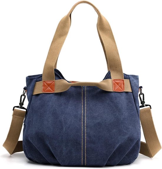 Grote Canvas Handtas Schoudertas Dames Vintage Crossbody Werktas | bol