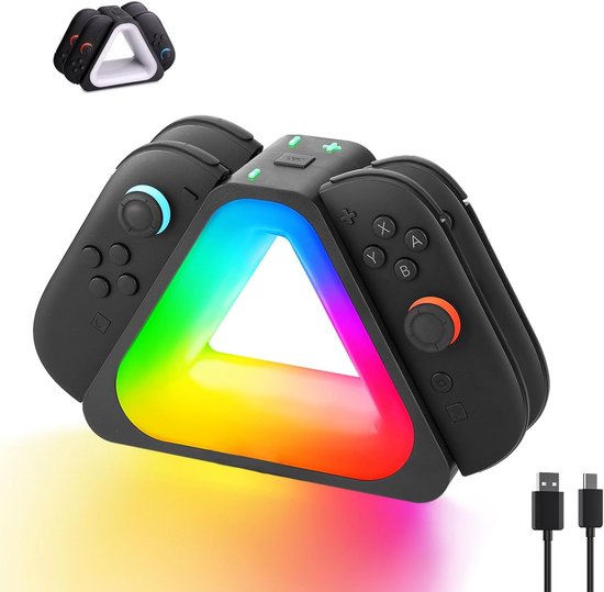 Oplaadstation voor 4 Joy-Con Controllers met RGB Verlichting en USB-C ...