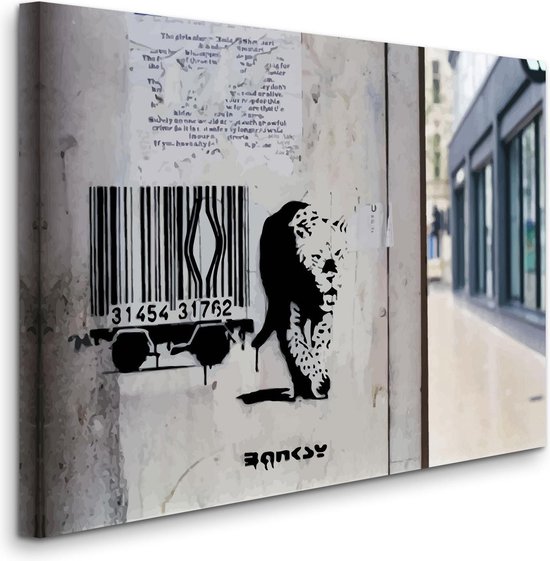 BANKSY Barcode Leopard on Wall Canvas Print | bol