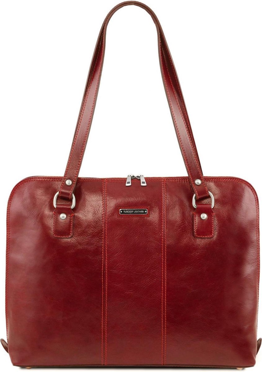 Tuscany Leather - Leren 1-vaks dames laptoptas 'Ravenna' - Rood ...