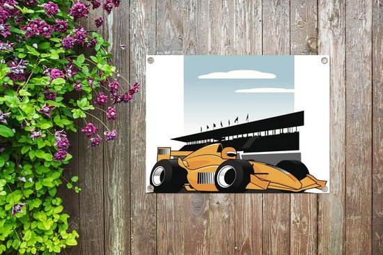 Tuin decoratie Een gele racewagen uit de Formule 1 in een tekening ...