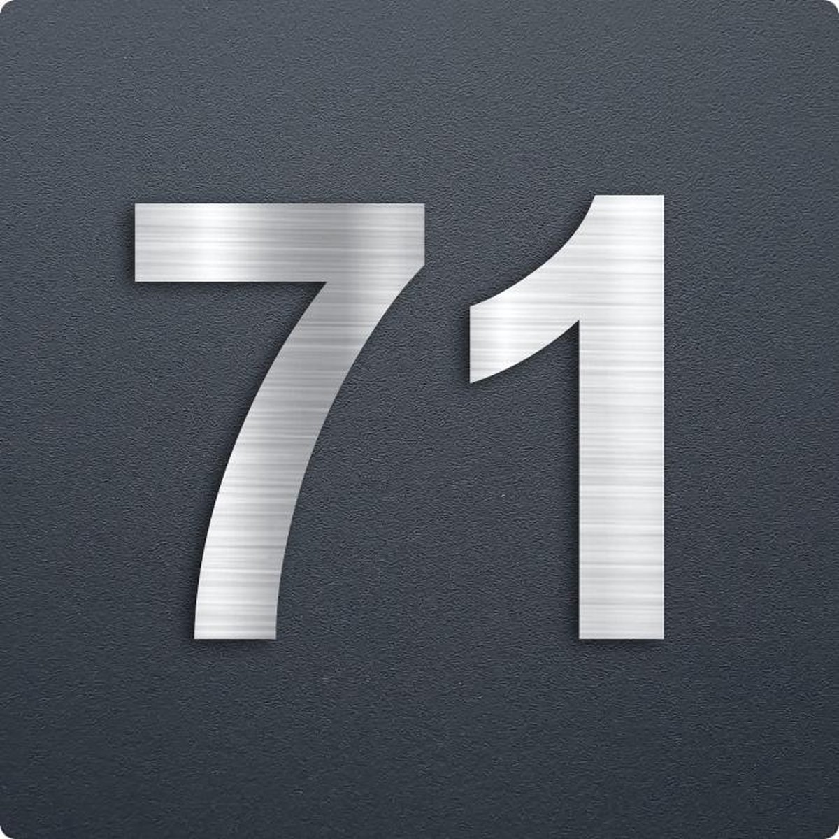 Zwart mat huisnummer 71 met opliggende rvslook cijfers afm. 15x15cm ...