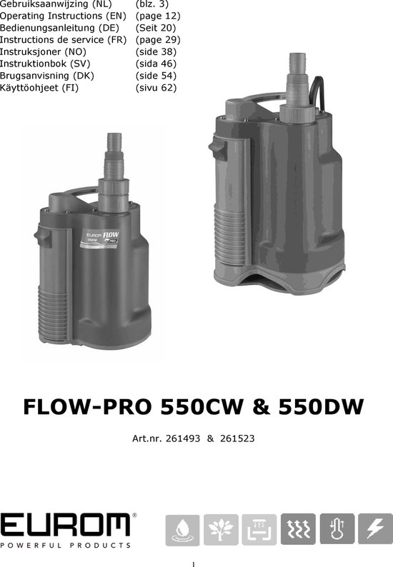Eurom Flow Pro 550 CW Schoonwaterpomp 550W | Dompelpomp | bol