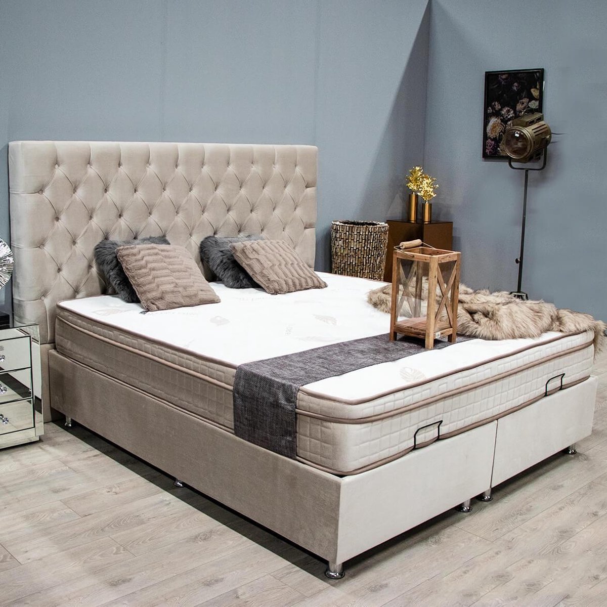 Boxspring Met Opbergruimte Chelsey - 160 x 200 cm - Velvet Beige | bol.com