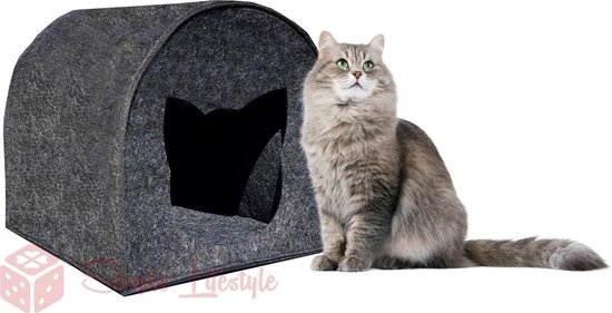 Kattenhuis kattenmand Kat kitten donker grijs kattenvorm design | bol.com