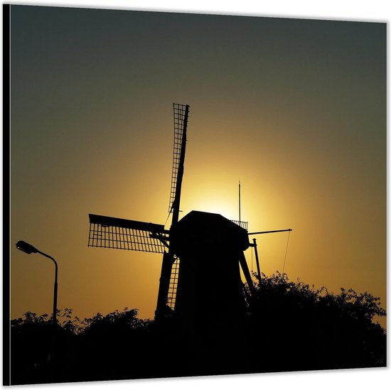 Dibond –Silhouet Molen -100x100 Foto op Aluminium (Met ophang | bol