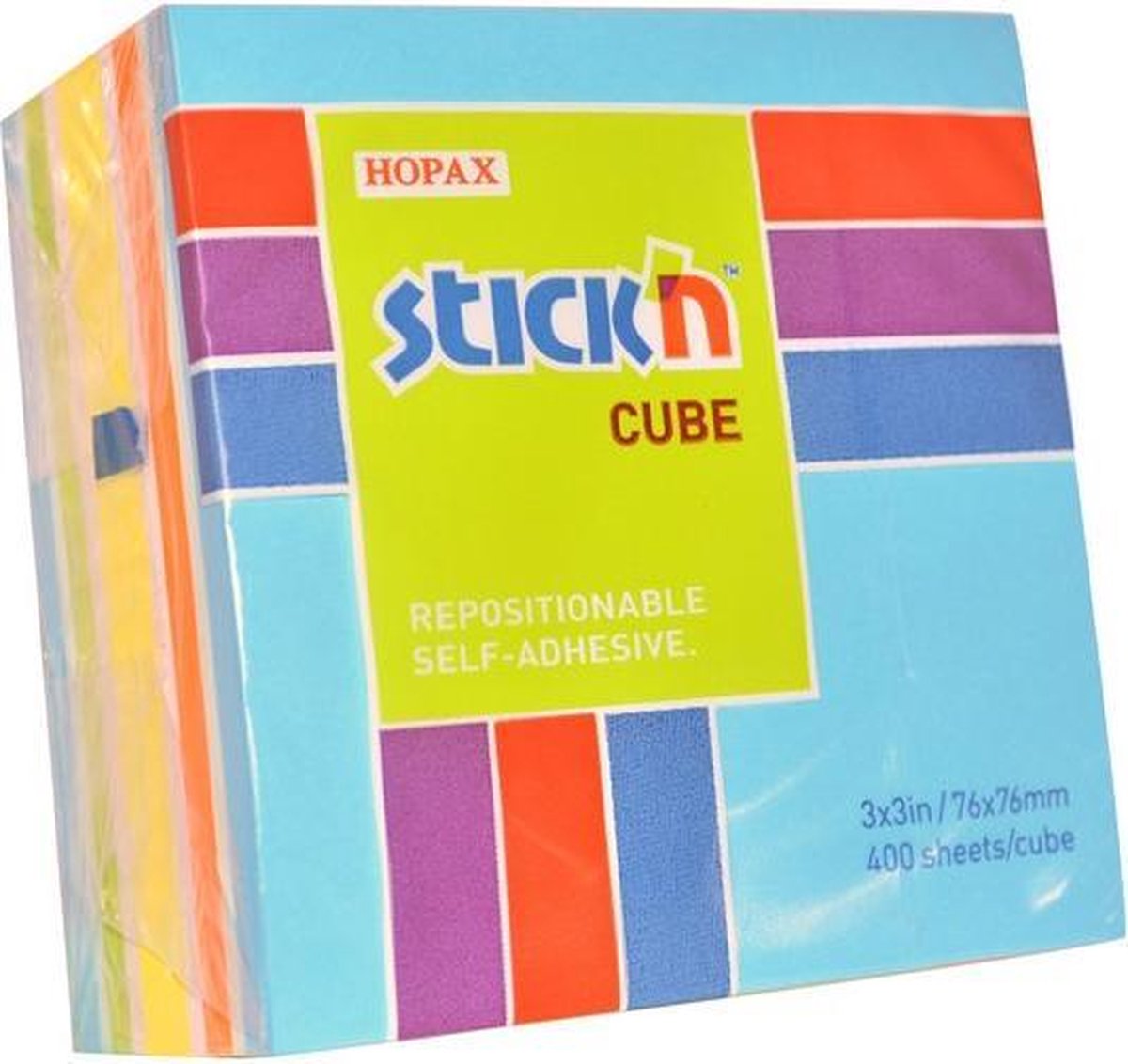 Stick'n Kubus sticky notes - 76x76mm, neon/pastel mix blauw, 400 ...