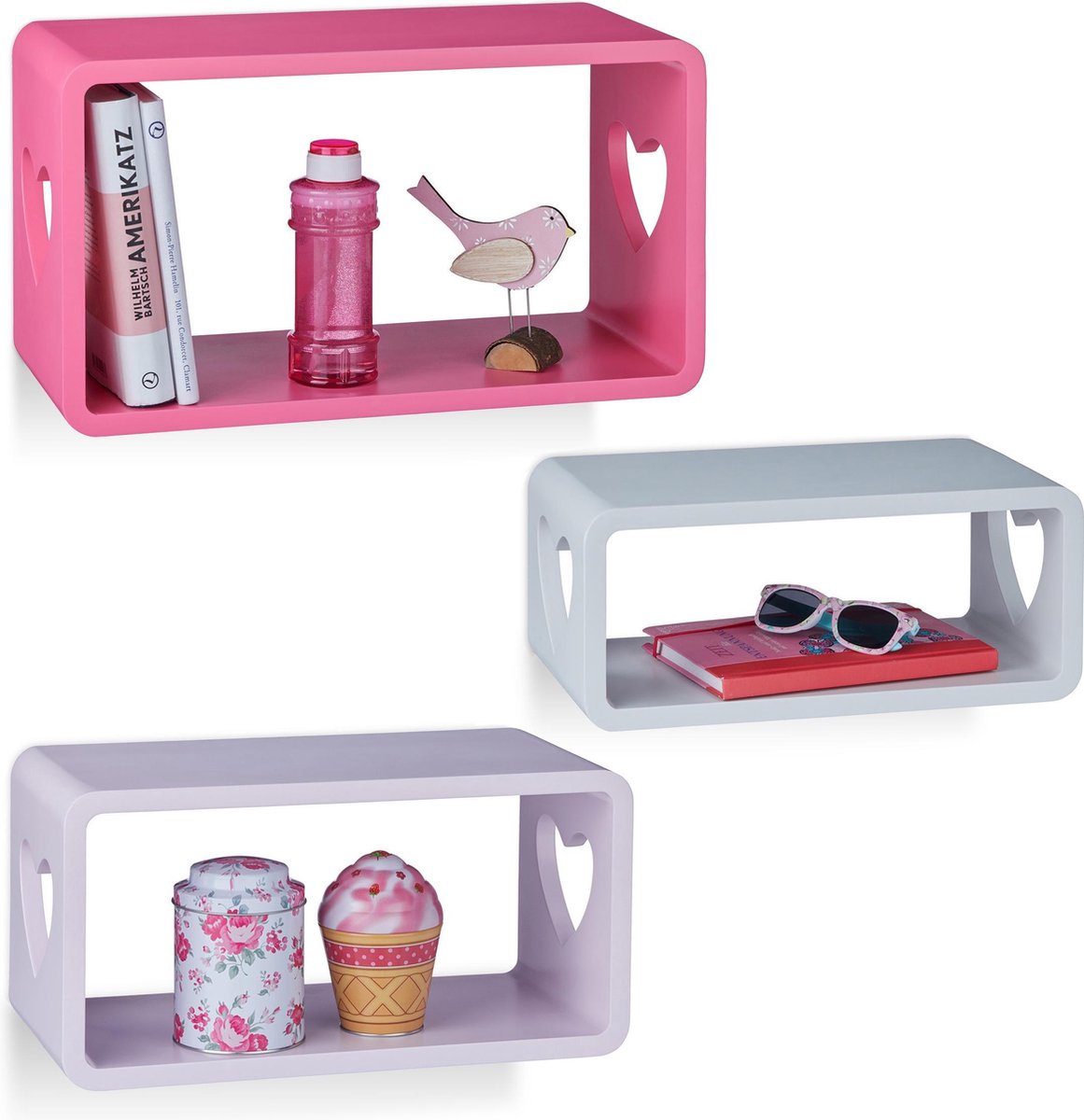Relaxdays wandbox hart - set van 3 stuks - wandboard met hartjes ...