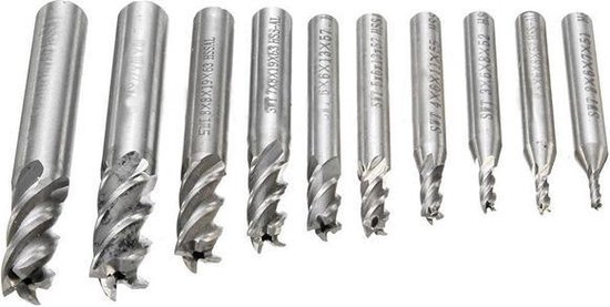 Vingerfrees – Set 10 frezen – Schachtfrees – 4-snijkanten spiraalfrees ...