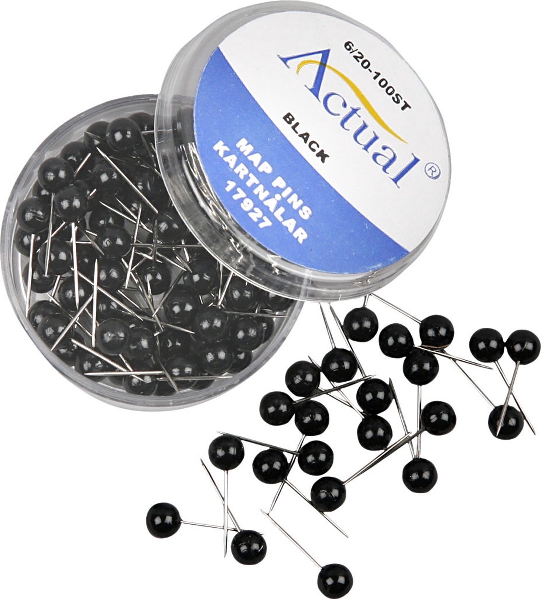 Kaart pinnen. L: 17 mm. d 6 mm. zwart. 100 stuk/ 1 doos | bol.com