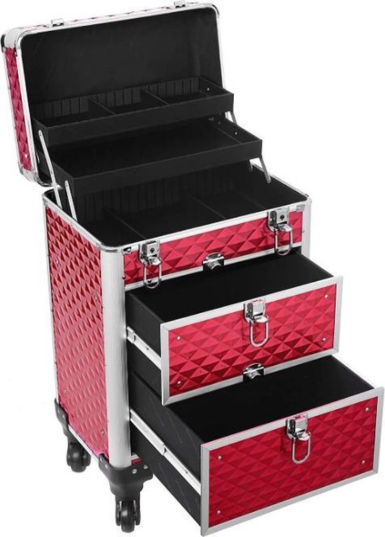 MIRA Home - Beautycase - Make-up koffer - MDF - Rood - 27x57x34 | bol