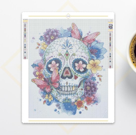 Glimb® | Diamond Painting Pakket HQ | Fleurige Schedel | 40X50 CM ...
