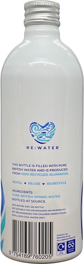 12 flessen RE:WATER aluminium fles bronwater/mineraalwater - hervulbare ...