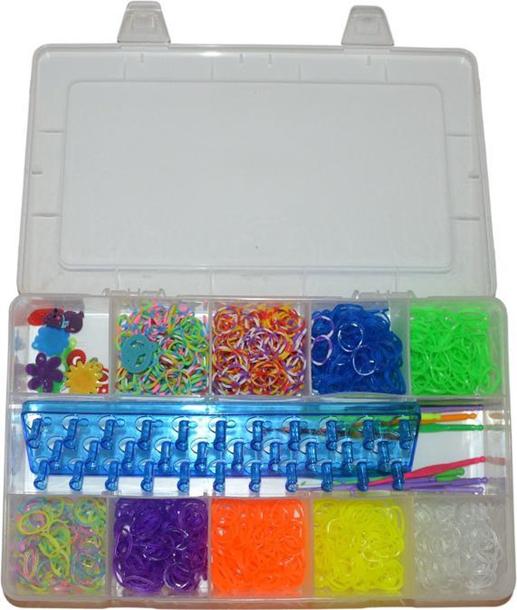 Loomdoos 4.200 delig - sorteerdoos met loombandjes, loombord - haken, s ...