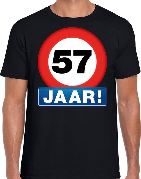 Stopbord 57 jaar verjaardag t-shirt - zwart - heren - 57e verjaardag ...