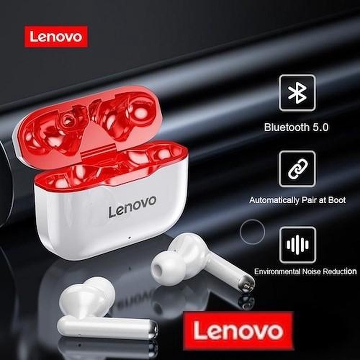 Lenovo Oortjes LivePods LP1 | Bluetooth Oordopjes | Earbuds | Rood | Rode Lenovo Oortjes | bol.com