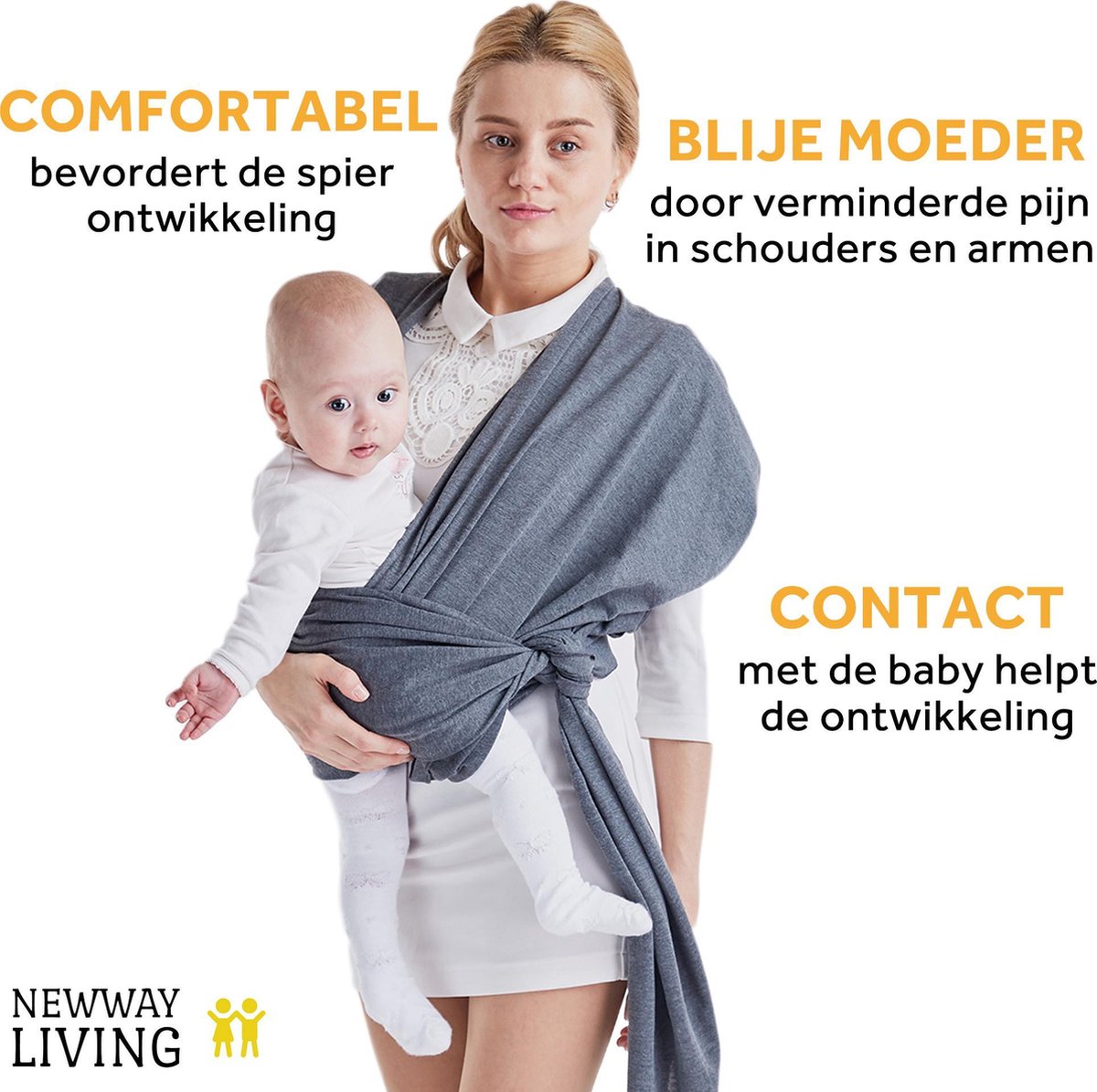 Newway Living Draagdoek Ergonomische Babydrager Rekbare Draagzak - Baby ...