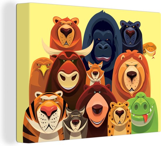 Canvas Schilderij Een tekening van de Big Five als groepsportret ...