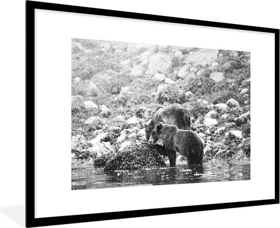 Fotolijst incl. Poster - Mossel etende beren in zwart-wit - 90x60 cm ...