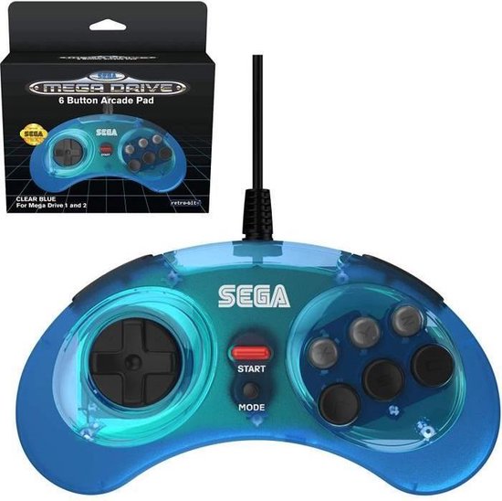Retro-Bit SEGA Mega Drive 6-Button Classic Controller Clear Blue | bol
