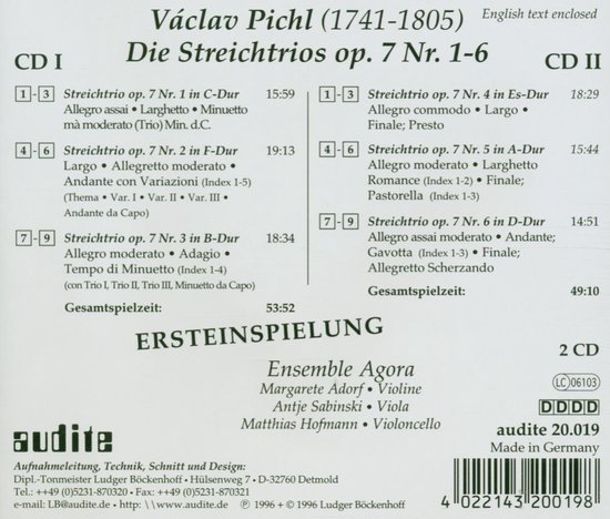 Ensemble Agora - String Trios Op 7 Nos 1-6 (2 CD), Ensemble Agora ...