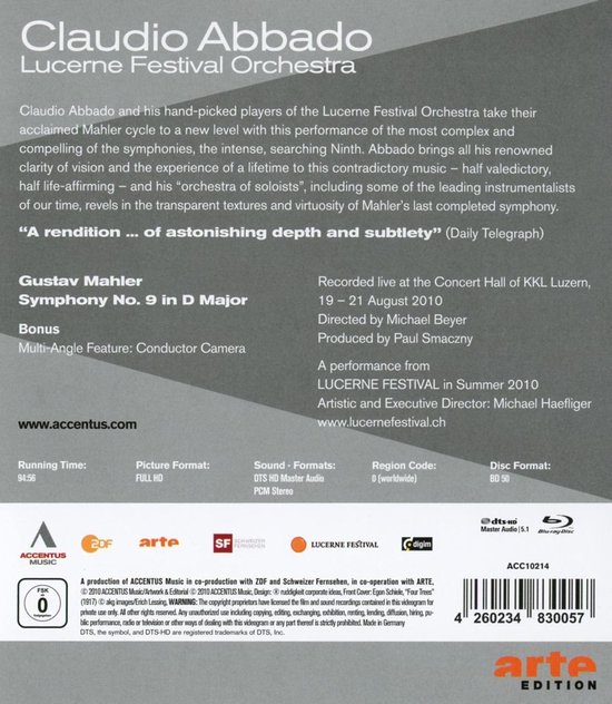 Lucerne Festival Orchestra, Claudio Abbado - Mahler: Symphony No.9 (Blu-ray), Lucerne... | bol