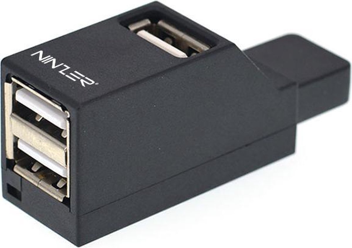 Ninzer USB 2.0 Mini HUB Adapter met 3 USB aansluitingen | Zwart | bol
