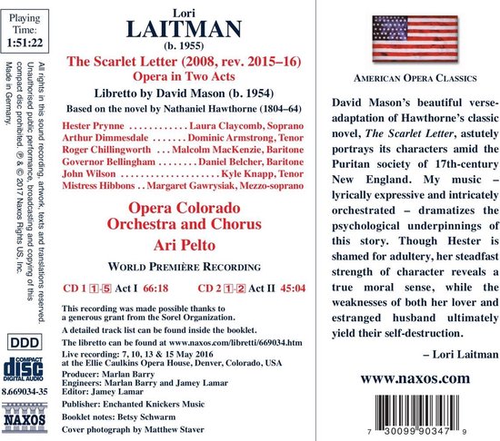 Opera Colorado Orchestra And Chorus, Ari Pelto - Laitman: The Scarlet ...