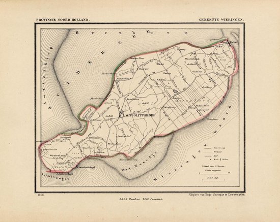 Historische kaart, plattegrond van gemeente Wieringen in Noord Holland ...