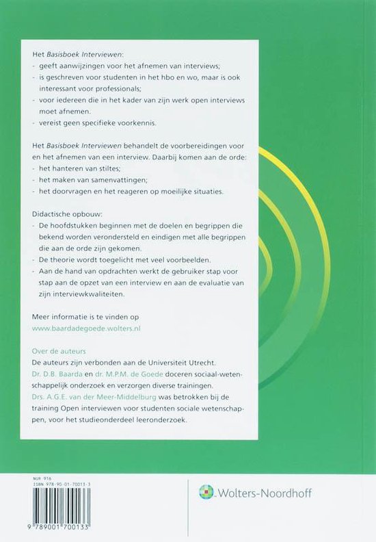 Basisboek Interviewen, Ben Baarda | 9789001700133 | Boeken | bol