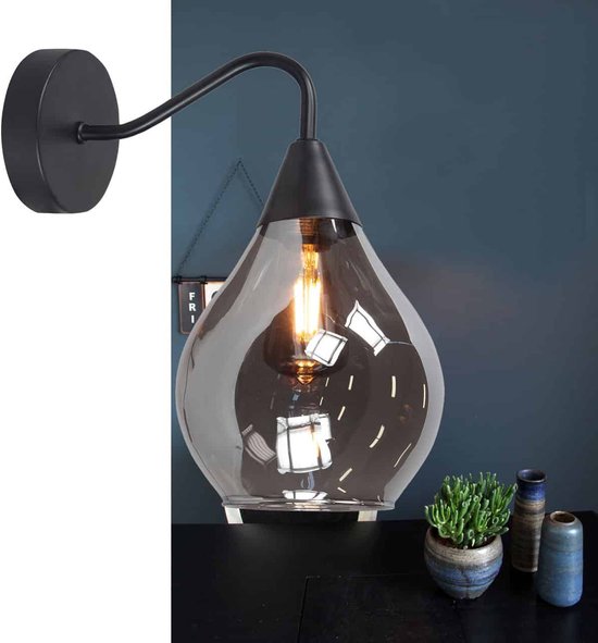 Moderne wandlamp Cambio | 1 lichts | smoke / mat zwart | glas / metaal ...