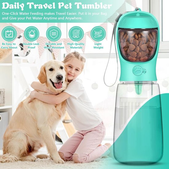 550 ml hondendrinkfles, incl. 80 g voedercontainer, hondendrinkfles ...