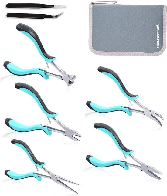 Mini Lange Reach Tang Set - 5 stuks met Case - Platte Neus - Gebogen ...