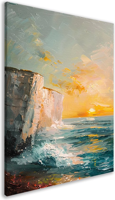 Kliffen schilderij - Landschap schilderij - Schilderij op canvas Zonsondergang -... | bol