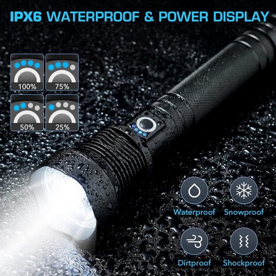 Krachtige Xhp70.2 Led-zaklamp met 9000 lumen - USB-oplaadbaar - 26650 ...