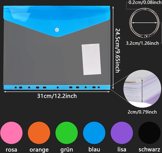 Documentenmap A4 premium transparant - 24 stuks - 6 kleuren - 11 ...